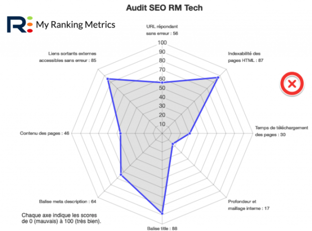 Le diagramme en radar RM Tech, très utile pour l'analyse SEO d'un site
