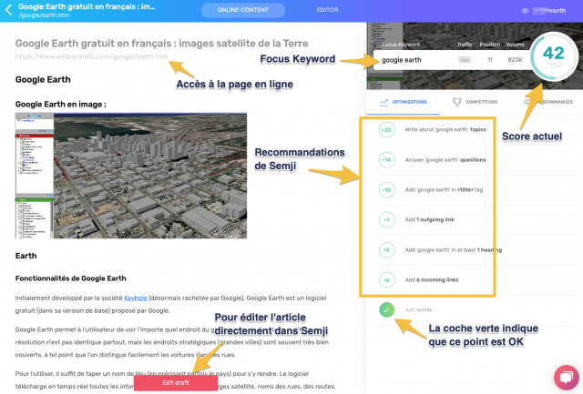 Test de Semji, outil SEO d'optimisation éditoriale : l'avis de WebRankInfo